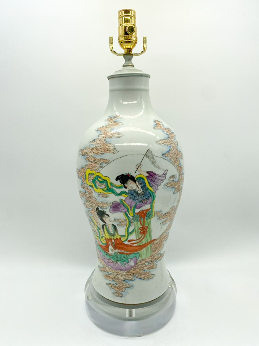 Antique Chinese Porcelain Fish Tail Vase Lamp w/ Geisha Holding Ribbon ...