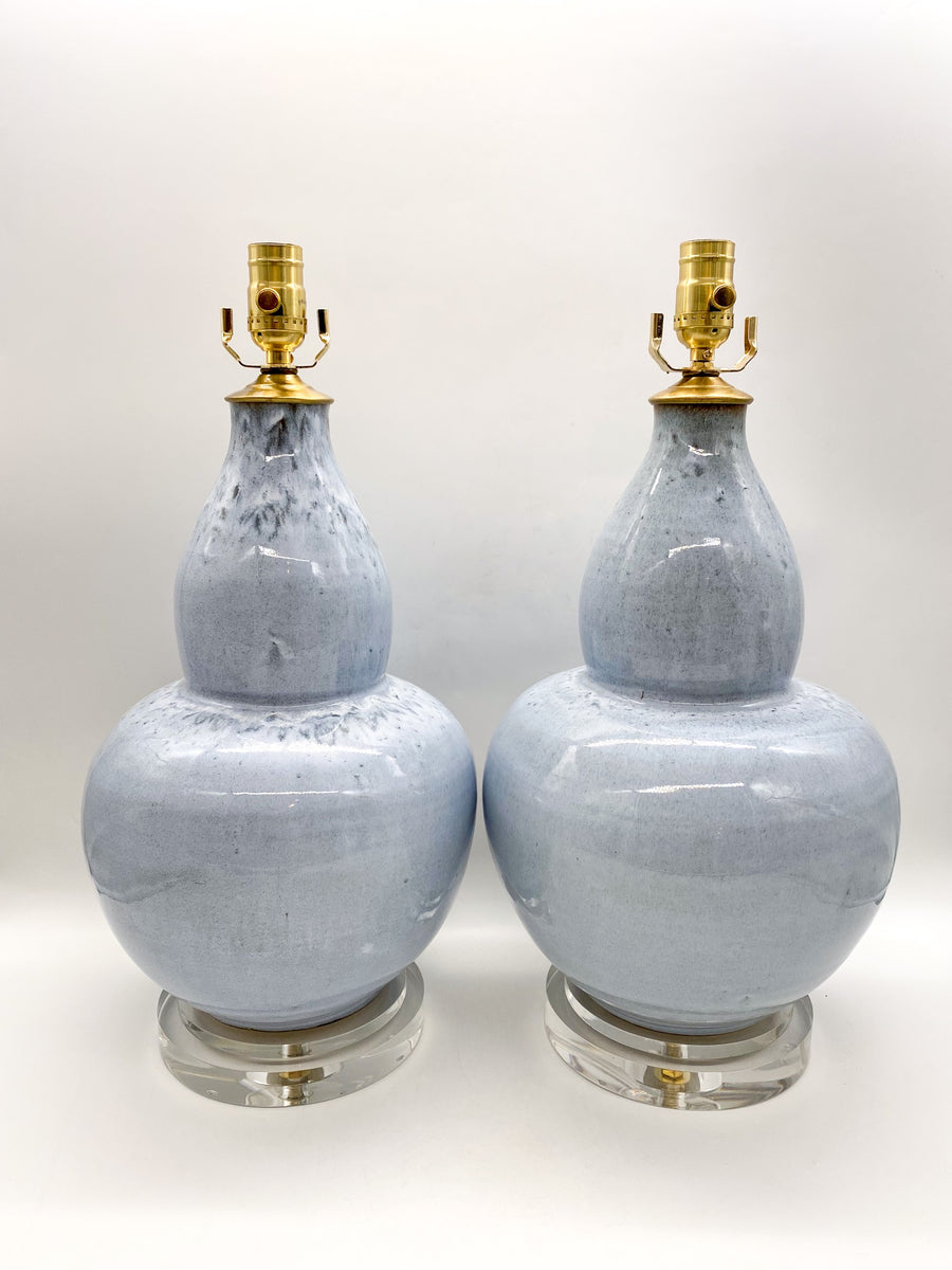 Pale Blue Drip Glazed Double Gourd Lamp, ~26" – Enchanted Lighting